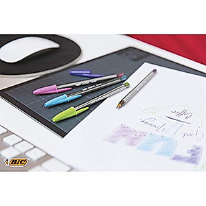 BIC Cristal Fun, Ballpoint Pens, Smudge-Proof Writing Pens and Wide Point (1.6 mm), Ideal for School, Purple Ink, Pack of 20