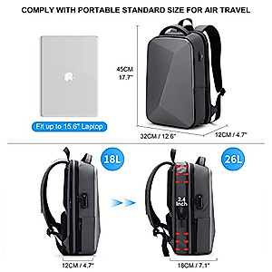 FENRUIEN Anti Theft Hard Shell Backpack 15.6-Inch,Expandable Slim Business Travel Laptop Backpack for Men,Water Resistant Grey Laptop Bag with USB Port