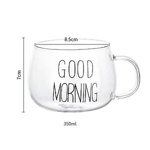 CHDHALTD 350ml Glass Coffee Cups,Glasses Clear and Lightweight Drinking Glass Coffee Mugs with Handle Perfect for Latte Tea Bag Juice(black logo)