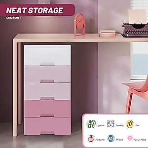 Plastic Drawer 5-layer Closet Storage Baby Clothes Organizer Plastic Dresser with Drawers Pink Dresser Clothes Drawer Small Kids Dressers for Bedroom Clothes Playroom Furniture Toys