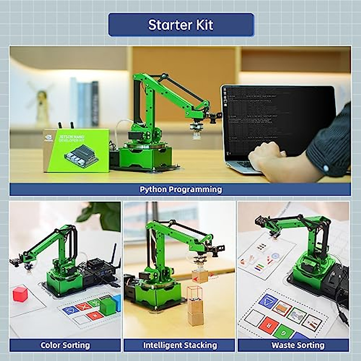 Hiwonder JetMax AI Robot Arm Building Kit for Jetson Nano Robot Kit ROS Open Source Vision Recognition Program Robot with Detailed tutorials and Source Codes (JetMax Starter)