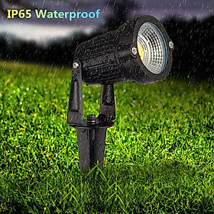 WeLead Bright LED Spotlight 7W COB Pathway Lights with U.S. Plug Flag Spot Light Garden Light with Metal Ground Stake, Waterproof Landscape Lighting for Lawn, Driveway, Yard, Set of 2 (Cool White)