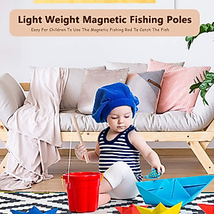 Sumind 4 Pieces Wooden Magnetic Fishing Poles Magnet Poles Fishing Rod for Wooden Magnetic Fishing Game for Kindergarten Preschool Girl Boy