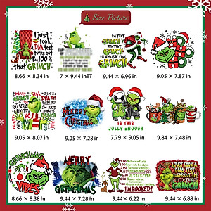 12 Sheets Christmas Iron on Transfers - HTV Vinyl Stickers for DIY T Shirts, Clothes, Backpack, Pillow