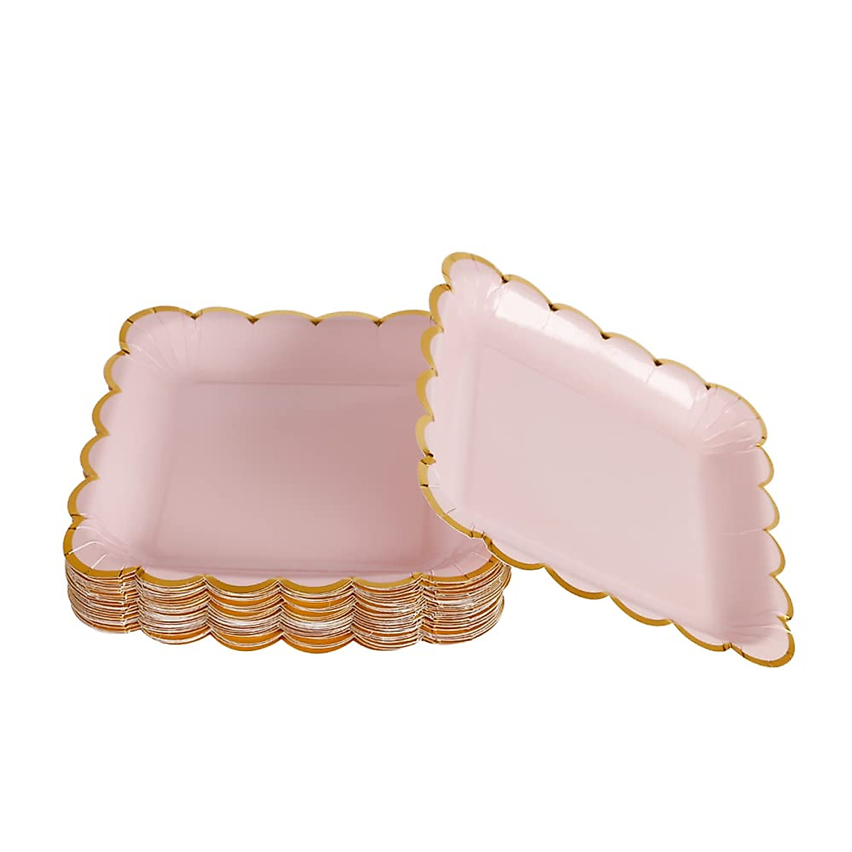 Geeklife Pink Disposable Paper Party Plates Bulk, 7 Inch Metallic Gold Paper Decorated Dessert Plates Set,20 PCS