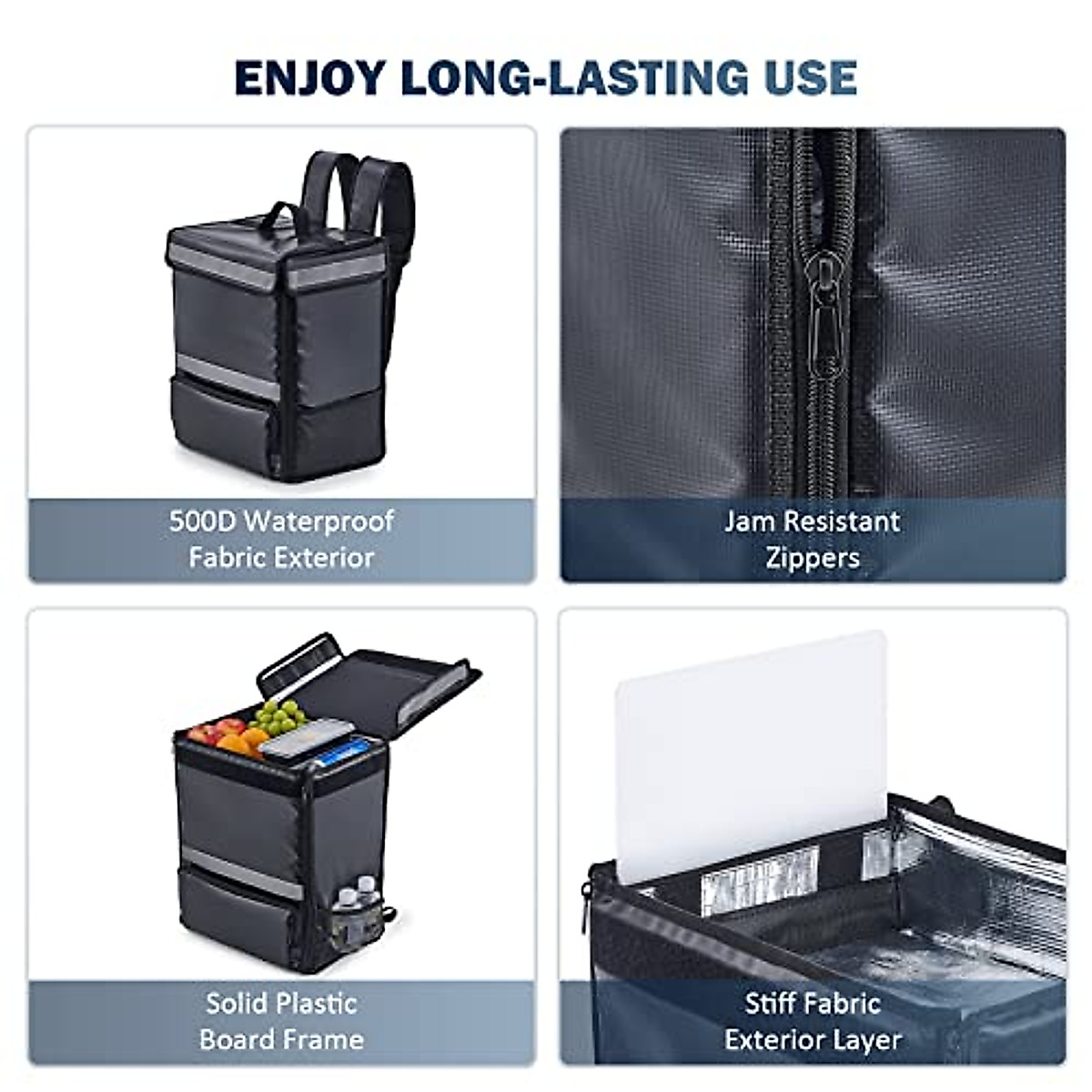 CO-Z 35L Food Delivery Backpack, Insulated Hot Pizza Catering Thermal Backpack, Cooler Backpack with 3 Dividers and Cup Holders, Waterproof Hot Cold Grocery Backpack for Uber Eats, Camping & Beach