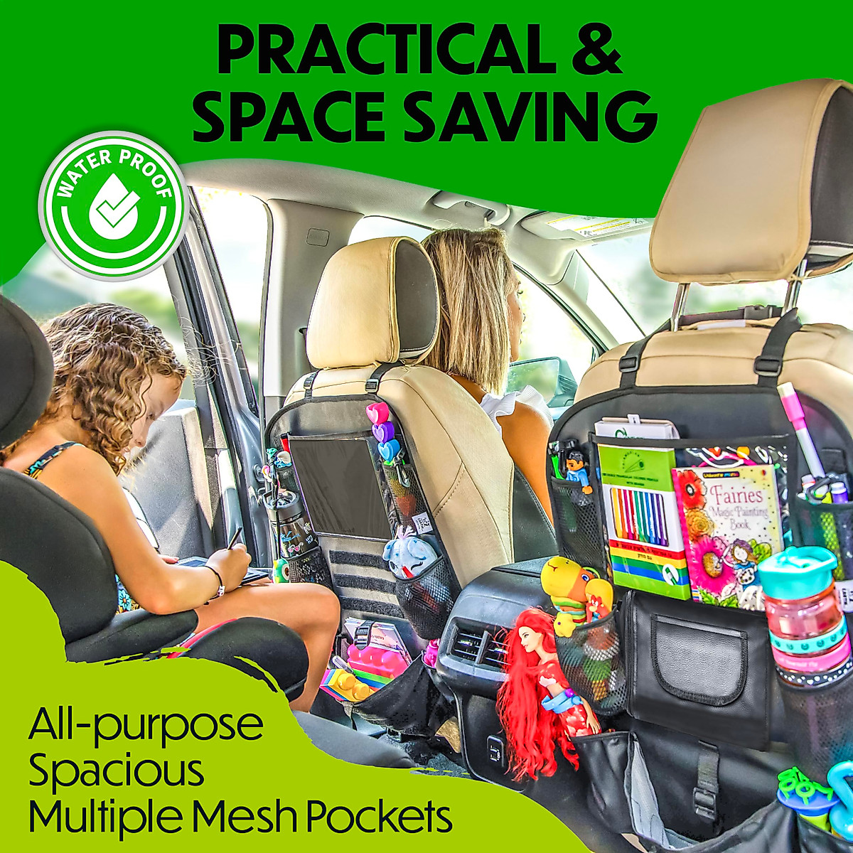 Cartik Backseat Car Organizer - Car Seat Organizer, Road Trip Essentials for Kids, Car Organizer Backseat Storage for Toys & Accessories (Double pack)