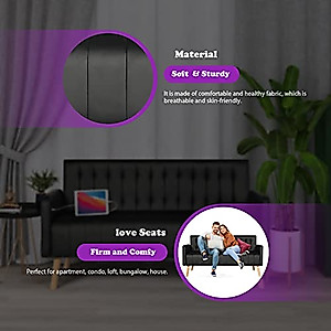 TYBOATLE 57" W Modern Striped PU Leather Loveseat Sofa w/ 2 USB Charging Ports, Mid Century Couch for Small Space Configuration, Living Room, Office, Apartment, Dorm, Black