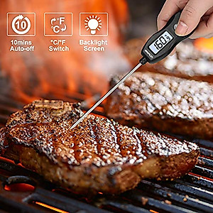 BRAPILOT Digital Food Meat Candy Thermometer - FT200 Instant Read Probe Thermometer Backlit Auto Off Waterproof for Cooking BBQ Kitchen Grill Milk (Black Color)