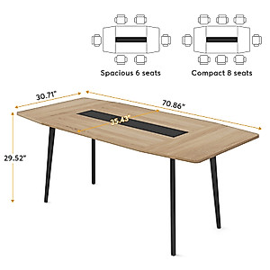 Tribesigns 6FT Conference Table, 70.86L x 35.43W x 29.52H Inches Boat Shaped Meeting Table, Modern Seminar Table for Office Meeting Conference Room (Light Wood Grain, 6ft)