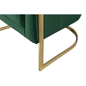 Meridian Furniture Carter Collection Modern | Contemporary Upholstered Velvet Barrel Accent Chair with Gold Stainless Base, Green, 29" W x 27.5" D x 31" H