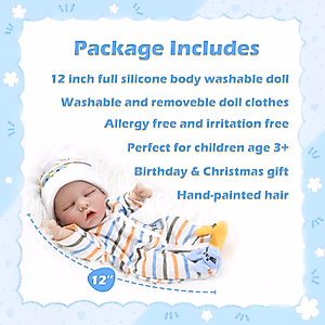 CARANOVO Reborn Baby Dolls - 12 Inch Realistic Sleeping Newborn Small Baby Doll for 3 + Year Old Kids