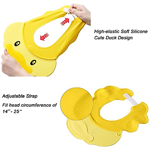 Baby Shower Cap Adjustable Silicone Shampoo Bath Cap Shower Hat Visor Cap Protect Eye Ear for Infants Toddlers Kids Children (Yellow)
