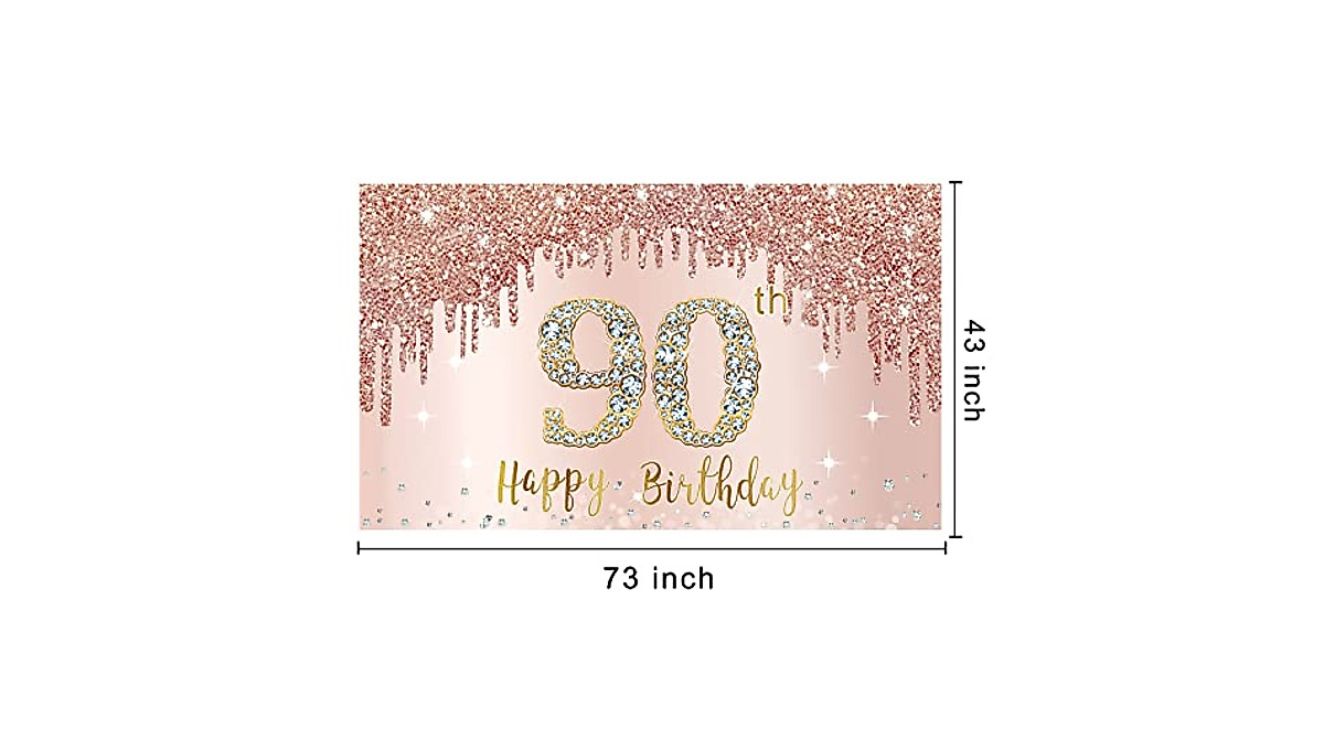 Happy 90th Birthday Banner for Women | Rose Gold Decor