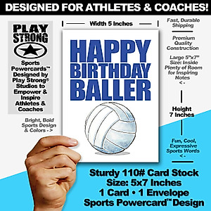 Play Strong Volleyball Happy Birthday Baller Birthday Card 1-Pack (5x7) Illustrated Sports Birthday Cards Greeting Cards Awesome for Volleyball Players, Coaches and Fans Birthdays, Gifts and Parties!