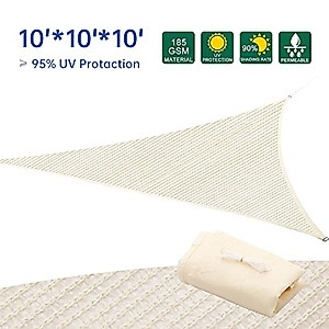 Oneofics Sun Shade Sail 10’x10’x10’ Triangle Sun Shade Sail Canopy UV Block Awning for Outdoor Patio Garden Backyard