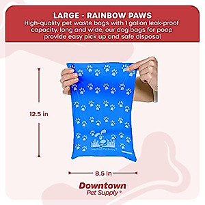 Downtown Pet Supply Dog Poop Bags (1000 CT - Rainbow Paw Print Bags & 2 Dispensers) Waste Bag Dispenser Clips to Dog Leashes Bags & Dog Harnesses- Poop Scoop Bags are Leak-Proof Bags & Unscented