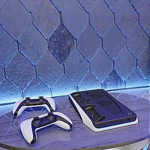 PS5 Cooling Fan Charging Docking Station, 4 in 1 Playstation Stand, Controller Charger, Cool Fan and Games Storage Tray for PS5 Console, Disk and Digital Version (White/Black)…