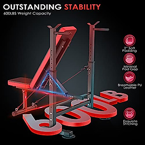 OPPSDECOR 600lbs 6 in 1 Weight Bench Set with Squat Rack Adjustable Workout Bench with Leg Developer Preacher Curl Rack Fitness Strength Training for Home Gym