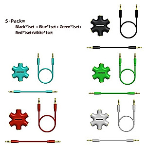 bairutong 5-Jack Multi Headphone Audio Splitter,Headphone Jack Splitter,Audio Splitter with 3.5mm Stereo Cable 20cm & 100cm,5-Pack