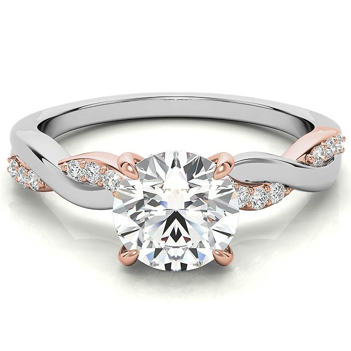 Luyona Moissanite Ring 1 ct Round Cut Lab Double-Colors Twisting Infinity Engagement Wedding Anniversary Ring, Customize Name Engraving (white gold, Customize)