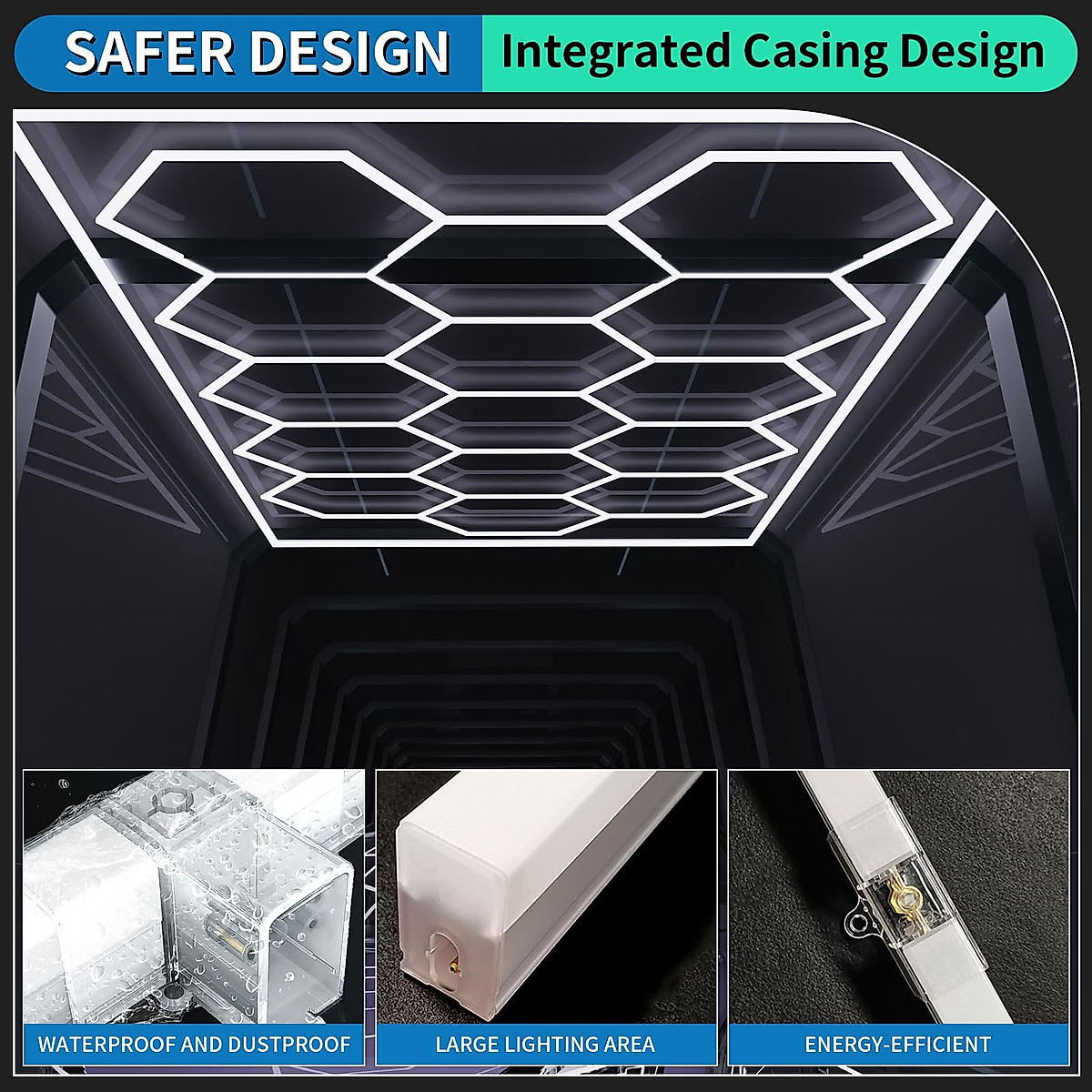 Hexagon Garage Lights, Honeycomb Hexagon Led Garage Light 14 Grid, High Brightness 672W 86400 Lumens Hexagon Light for Garage, Warehouse, Auto Beauty Shop, Work Shop