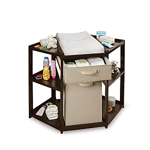 Badger Basket Corner Diaper Changing Table with Laundry Hamper, Storage Bin, and Contoured Pad for Baby - Espresso