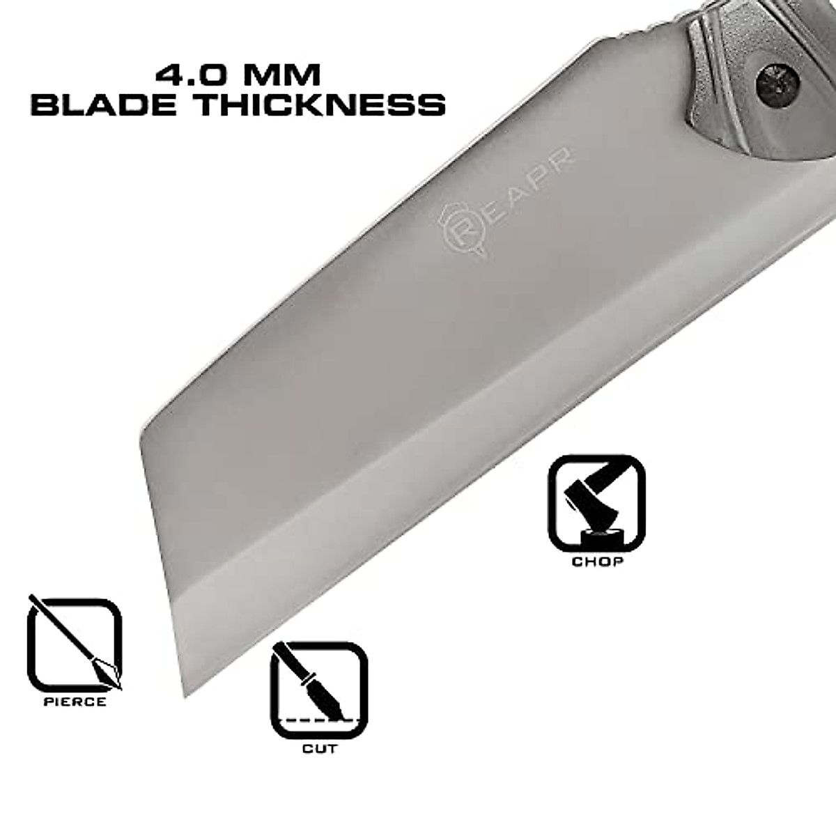 Reapr 11012 JAMR Knife with Sheath, 11-Inch Overall Length, Cleaver Knife, Tactical Fixed Blade Knife with Tanto Blade, Drop Point Knife, Stainless Steel Knife, Silver