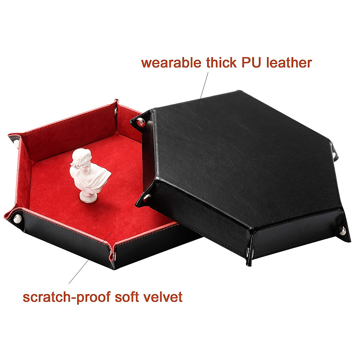 SHYVIA Dice Tray for RPG DND Table Games Metal Dice Rolling Tray Holder Dice Storage Box Larger Size Double Sided Folding PU Leather and Velvet 4 Pieces
