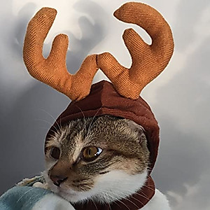 Cat Elk Hat Reindeer Antler Cap Christmas Kitten Costume Accessories for Xmas Theme Dress Up Halloween Party