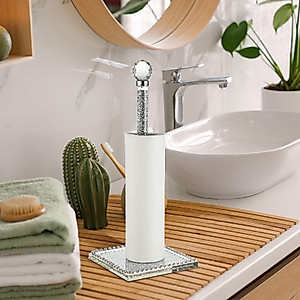 Silver Paper Towel Roll Holder, 13 Inch Square Base Standing Paper Towel Stand with Sparkly Crystal Crushed Diamonds Decor for Kitchen Table or Bathroom