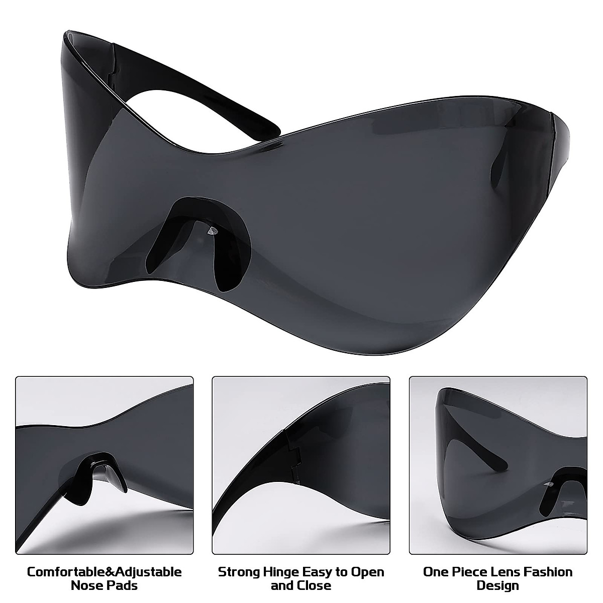 GUVIVI Futuristic Sunglasses for Men Women Oversized Wrap Around Shield Fashion Superhero Chic Mask Sun Glasses Shades
