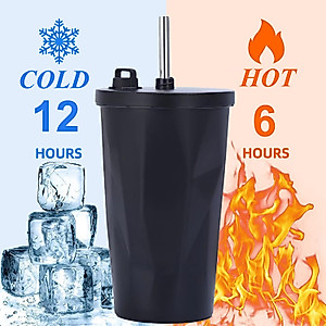 FRAGSCEN 20 OZ Insulated Tumbler with Lid and Straw, Tumbler with Screw Lid, Stainless Steel Tumbler, Iced Coffee Cup, Double Wall Vacuum Tumblers, Water Bottle Travel Mug, Black