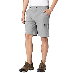 Rdruko Men's Hiking Shorts Quick Dry Lightweight Outdoor Work Cargo Golf Casual Shorts with Zipper Pockets(Light Grey, US 38)