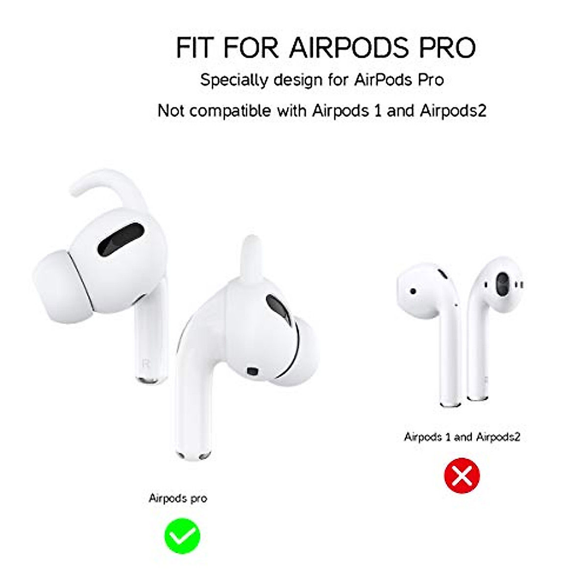 Ear Hooks for AirPods Pro,Anti-Slip Ear Tips Accessories Compatible with AirPods Pro 2019 (White) Not Fit in Charging Case -3 Pairs