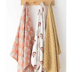 Little Jump 3 Pack Muslin Swaddle Blanket, Bamboo Cotton Muslin Baby Blankets for Girls & Boys, Baby Receiving Swaddles, Boho Rainbow Baby Essentials for Neutral (3 Pack (Rainbow 3))…