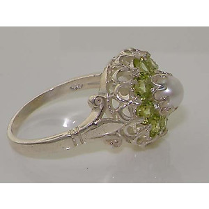 925 Sterling Silver Cultured Pearl and Peridot Womens Band Ring - Size 10