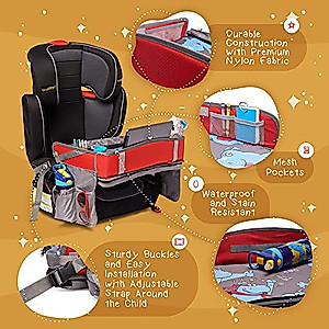 Hippococo Kids Travel Tray: Premium Portable Activity Organizer, Non-Flimsy, Padded Base, Large Storage Pocket, Sturdy Walls, Waterproof, Tablet Holder, Universal Fit - Car Seats, Strollers & Airplane