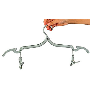 Home-X Folding Hangers with Clips, Space-Saving Hangers for Clothes, Compact Closet Organizer Accessories, Travel Clothes Hangers, Set of 2, 8" L x 4" W x ½” H, Gray