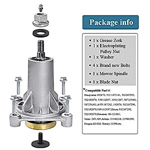 Parts Camp Spindle Assembly 532187281 532187292 567253301 587819701 587125401 Replaces Ariens 21546238/21546299 AYP 187292/192870 Husqvarna 532 18 72-81/532 18 72-92 mandrel assembly