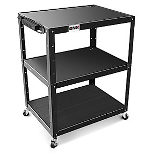 DNA MOTORING 3-Layer Utility Steel AV Cart with Wheels Power Strip, 35" x 25" x 24"-42" Height Adjustable Rolling Projector Cart,TOOLS-00137