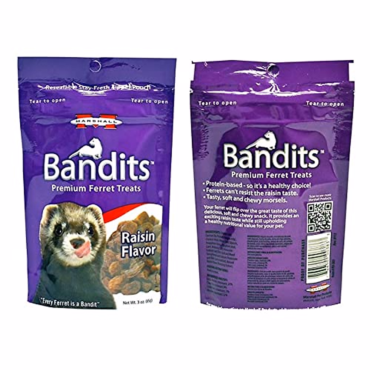 Petlewa MarshalBandits Premium Ferret Treats Variety Pack - 5 Flavors Chicken, Raisin, Peanut Butter, Banana, and Meaty Bacon - 3 Ounces Each 5 Total Pouches