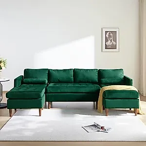 ORRD U-Shape Convertible Sectional Sofa, Modular Sleeper Couch Chaise Modern 6 Seater Velvet Sofa for Living Room, Bedroom, Apartment (Green)