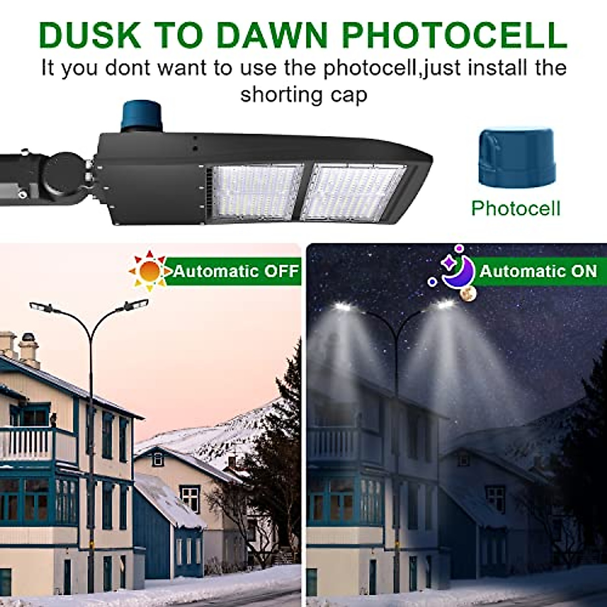 OSTEK 300W LED Parking Lot Lights LED Shoebox Street Pole Light with Dusk to Dawn Photocell, IP66 42000LM Commercial LED Area Road Lighting 5000K DLC UL