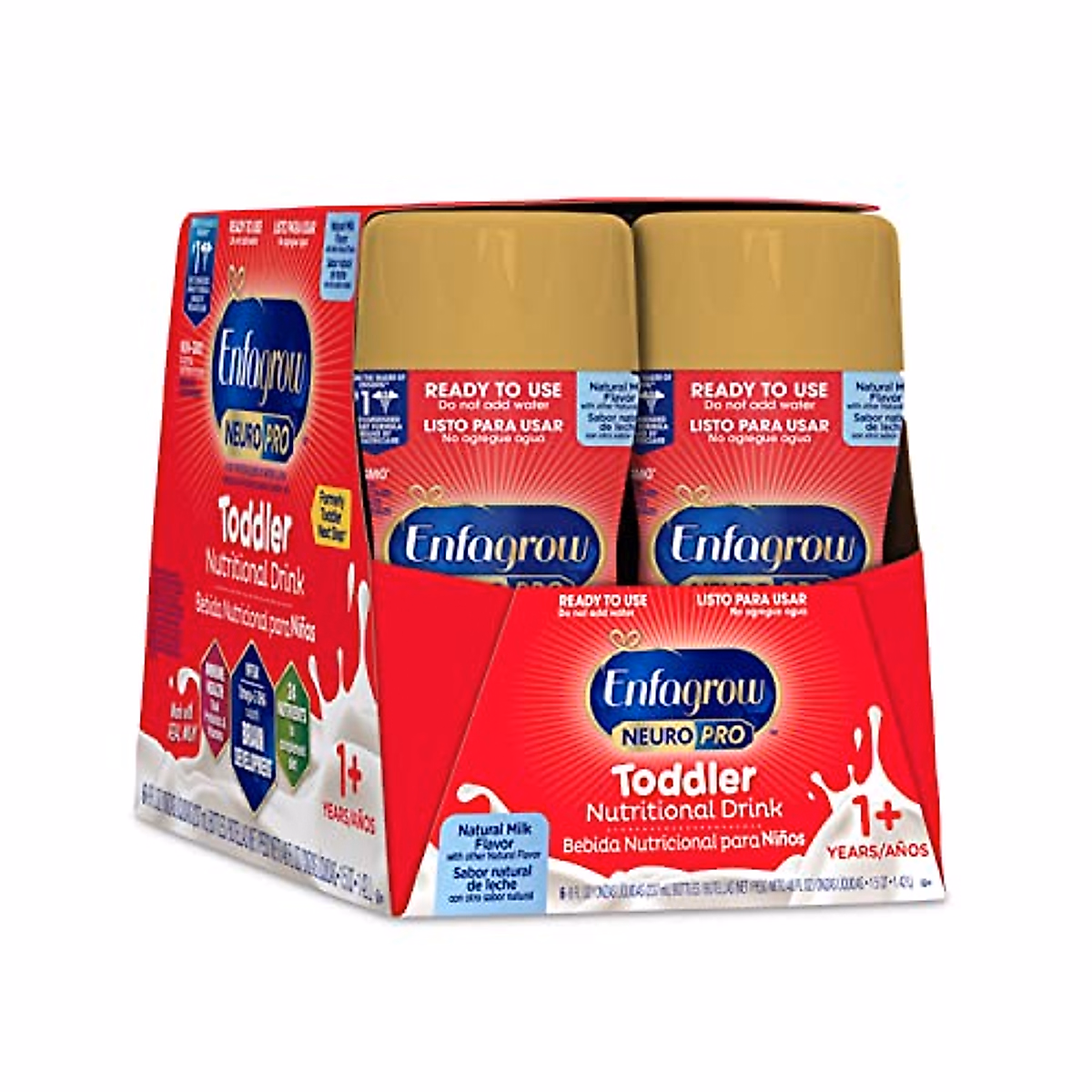 Enfagrow NeuroPro Toddler Nutritional Drink, Natural Milk Flavor, Omega-3 DHA & MGFM for Brain Support, Prebiotics & Vitamins for Immune Health, Non-GMO, Ready to Use Bottle, 8 Fl Oz (Pack of 24)