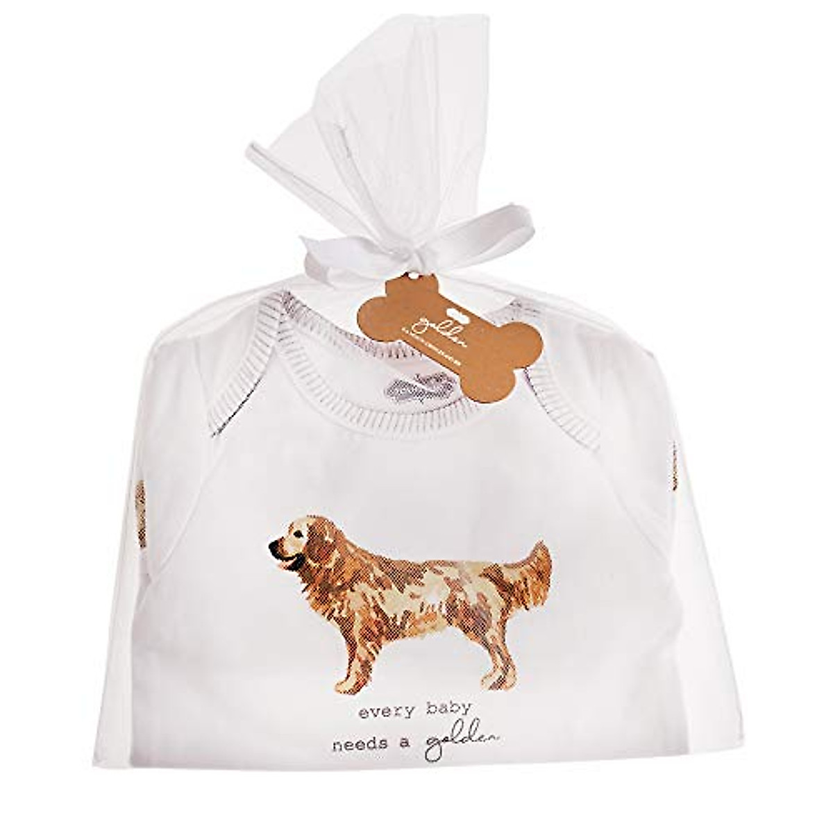 Mud Pie Dog Print Baby Crawler Bib Gift, Golden Retriever, 0-6 Month