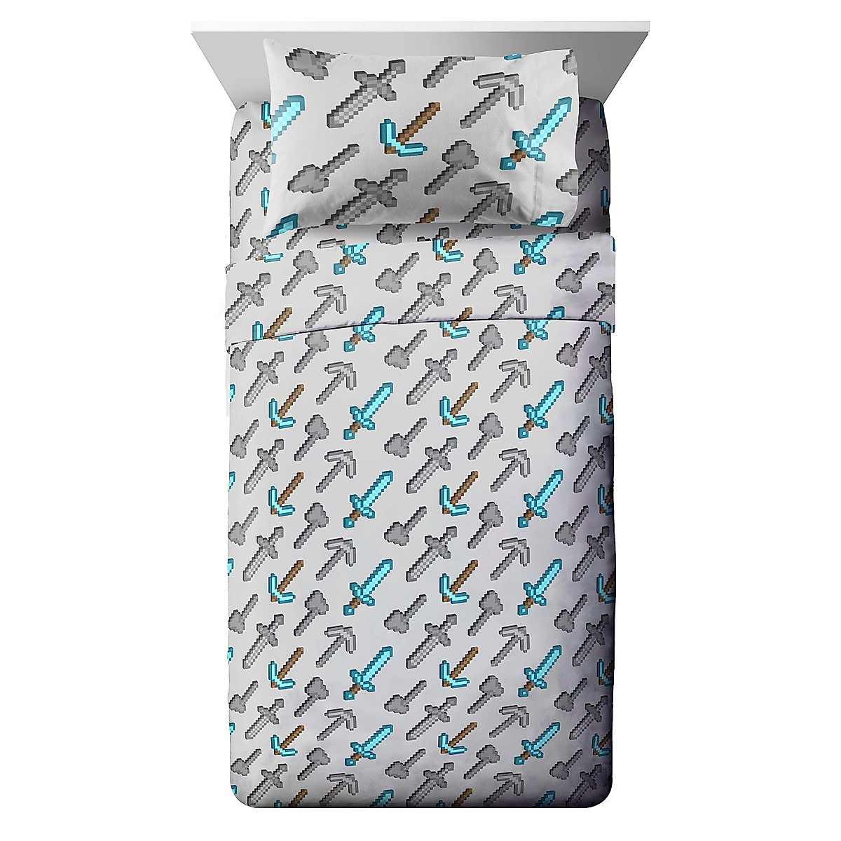 Jay Franco Minecraft Isometric 4 Piece Twin Bed Set - includes Comforter & Sheet Set - Bedding Features Creeper - Super Soft Fade Resistant Polyester - (Official Minecraft Product)