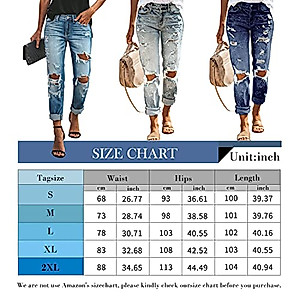 KUNMI Women's Ripped Mid Waisted Boyfriend Jeans Loose Fit Distressed Stretchy Denim Pants