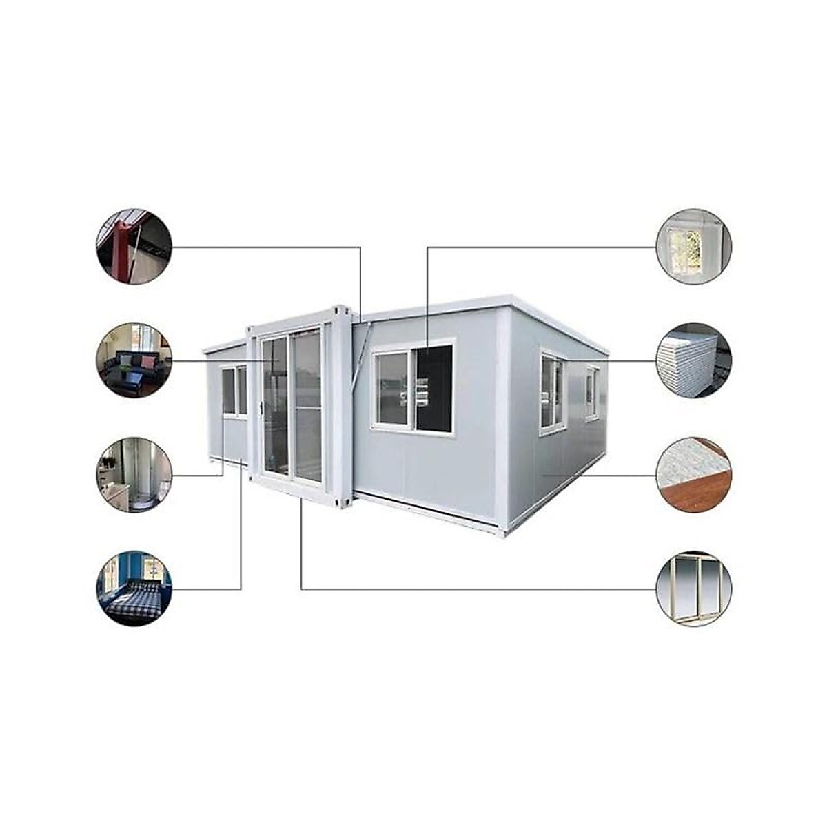 SalQam Container Homes 20ft and 40ft Portable Prefabricated Tiny Home, Mobile Expandable Prefab House for Garden,Warehouse,Storage,Vacation Houses,Office Spaces with Restroom Easy Assemble.