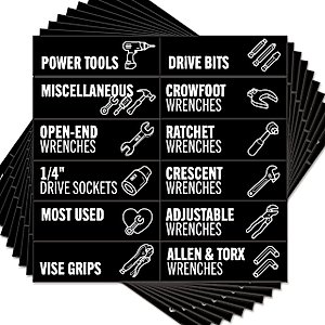 Toolbox Organization Magnetic Labels-80 Large Tool Chest Organizer Labels-Strong Magnets-Fits All Brands of Steel Tool Box Drawers(Black 3.125x1.0 in)